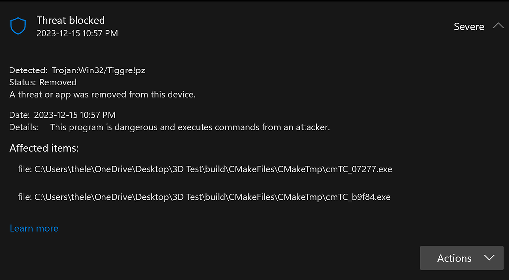 Windows Defender Blocked A Exe When Configuring Usage Cmake Discourse
