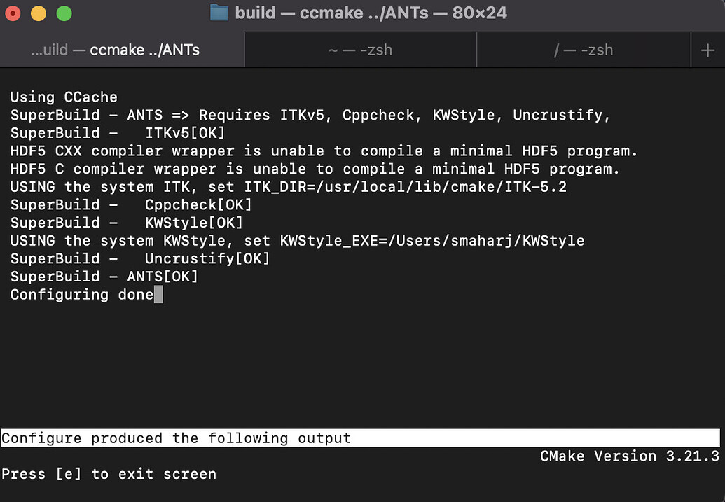 CMake ITK issue, HDF5 CXX compiler wrapper, ANTs installation - Usage ...