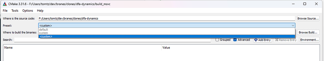 Cmake Gui Doesn T Allow Preset Configurations To Be Selected Usage Cmake Discourse